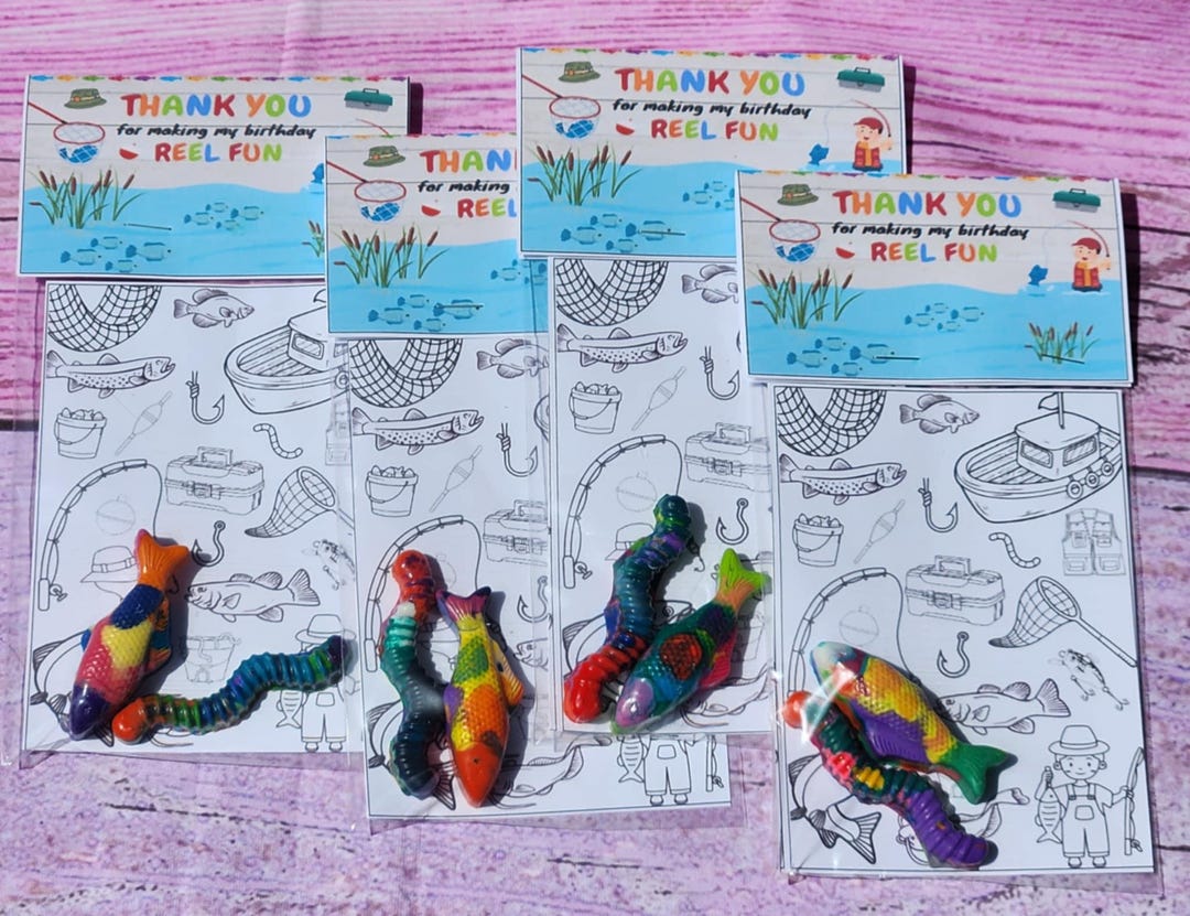 Fishing Party Favors – Fish & Worm Crayon Coloring Kits, Personalized ...