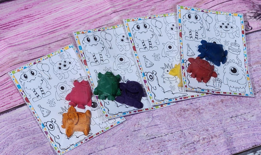 Monster Crayons Party Favors: Handmade Kids Art With Coloring Page - Etsy
