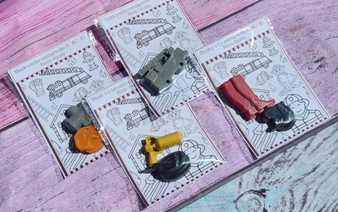 Firefighter Birthday Party Favors – Crayon Set & Coloring Card ...