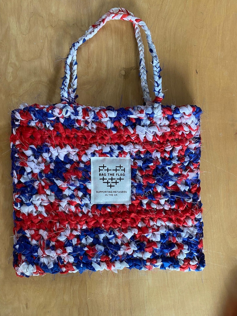 Recycled Union Jack Crochet Tote Bag, Limited Edition Upcycled Flag ...