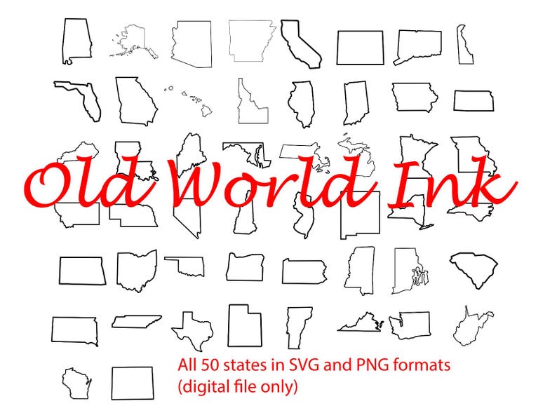 Simple 50 USA States Individual Outlines Shapes Svg and Png - Etsy