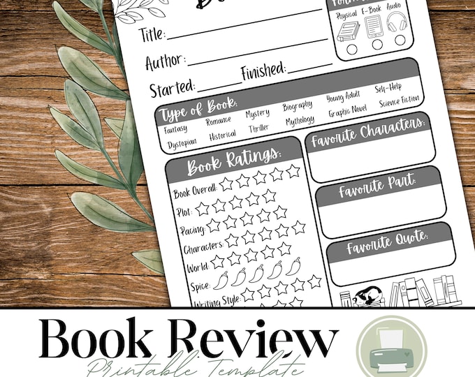 Printable Book Review Template, Book Review Journal Page, Digital Book ...