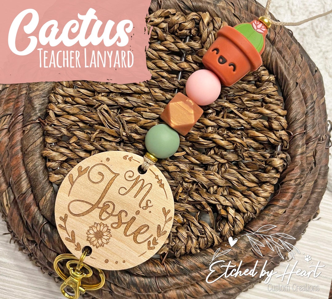 Succulent Lanyard With Name, Teacher Plant Lanyard, Lanyard With Name ...