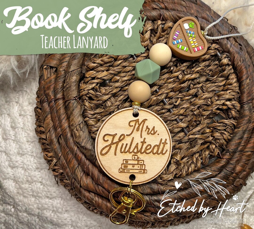 Bookshelf Teacher Lanyard, Lanyard With Name, Personalized Lanyard ...