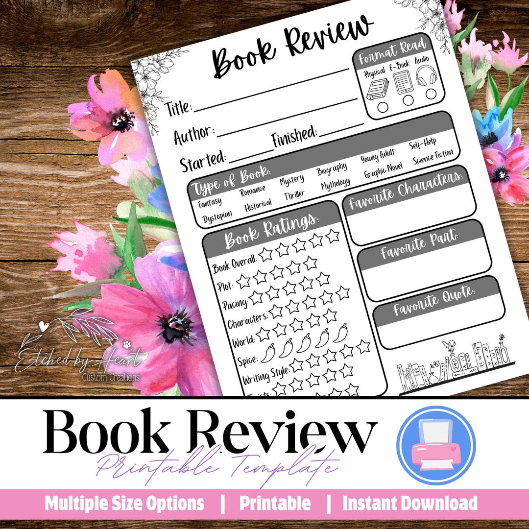 Printable Flower Book Review Template, Book Review Journal Page ...