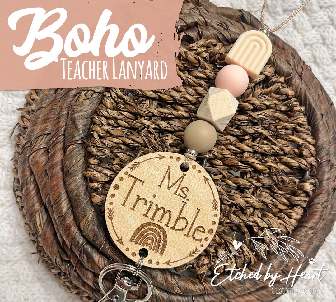 Boho Teacher Lanyard, Personalized Teacher Lanyard, Lanyard With Name ...
