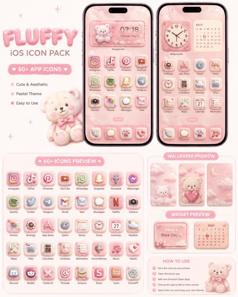 Fluffy Pink Ios Theme Pack | Coquette App Icons, Widgets & Wallpapers ...