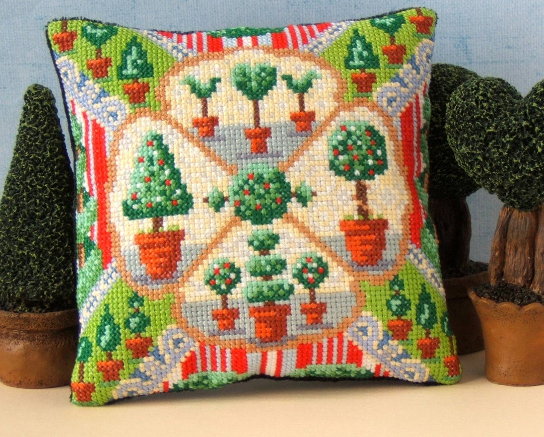 Topiary Triumph Counted Cross Stitch Mini Cushion Kit, Sheena Rogers ...