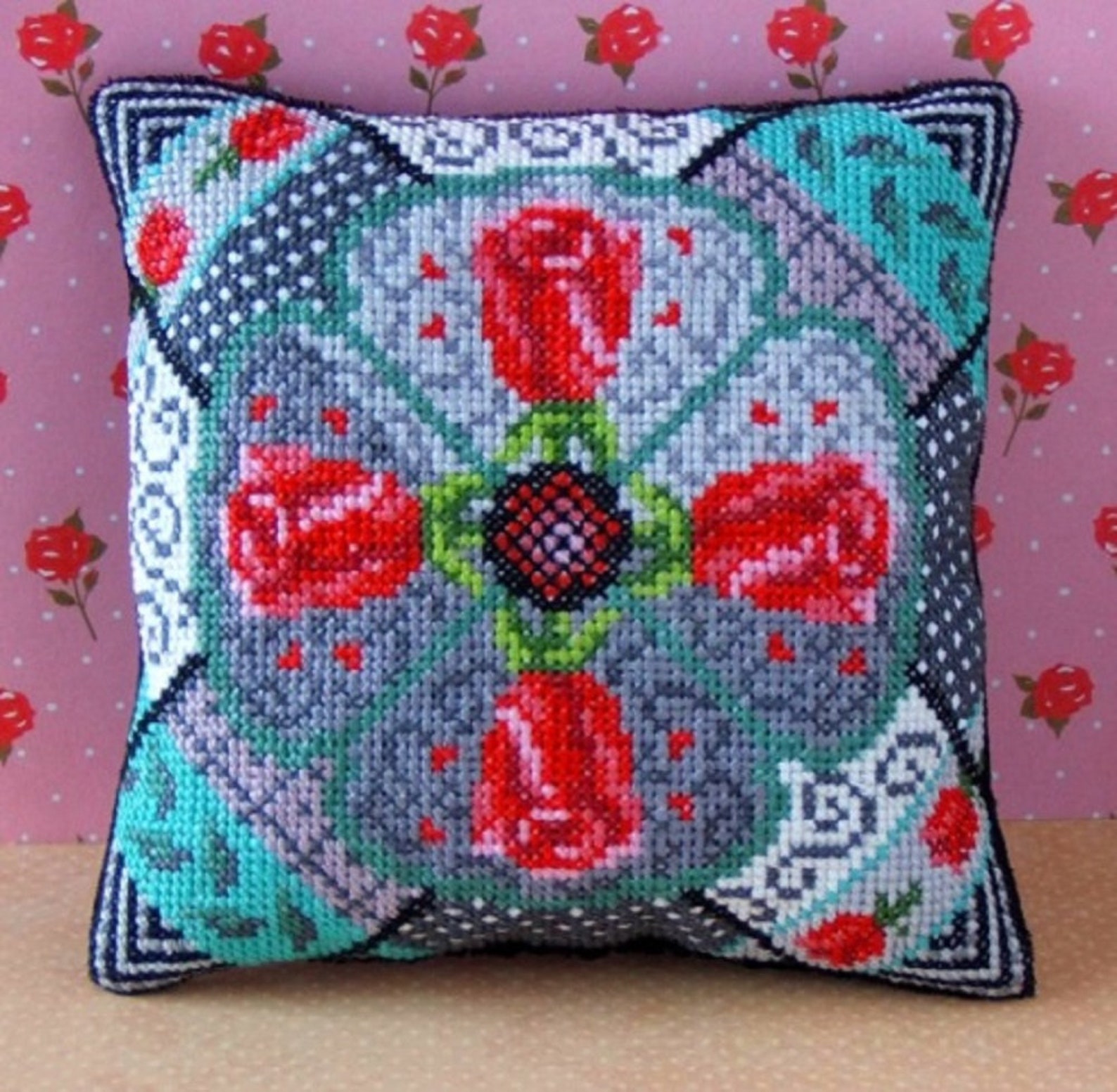 Romantic Roses Counted Cross Stitch Mini Cushion Kit, Sheena Rogers ...