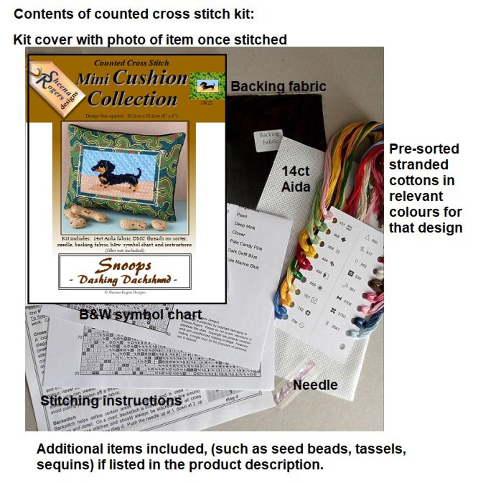 Dashing Dachshund Counted Cross Stitch Mini Cushion Kit, Sheena Rogers ...