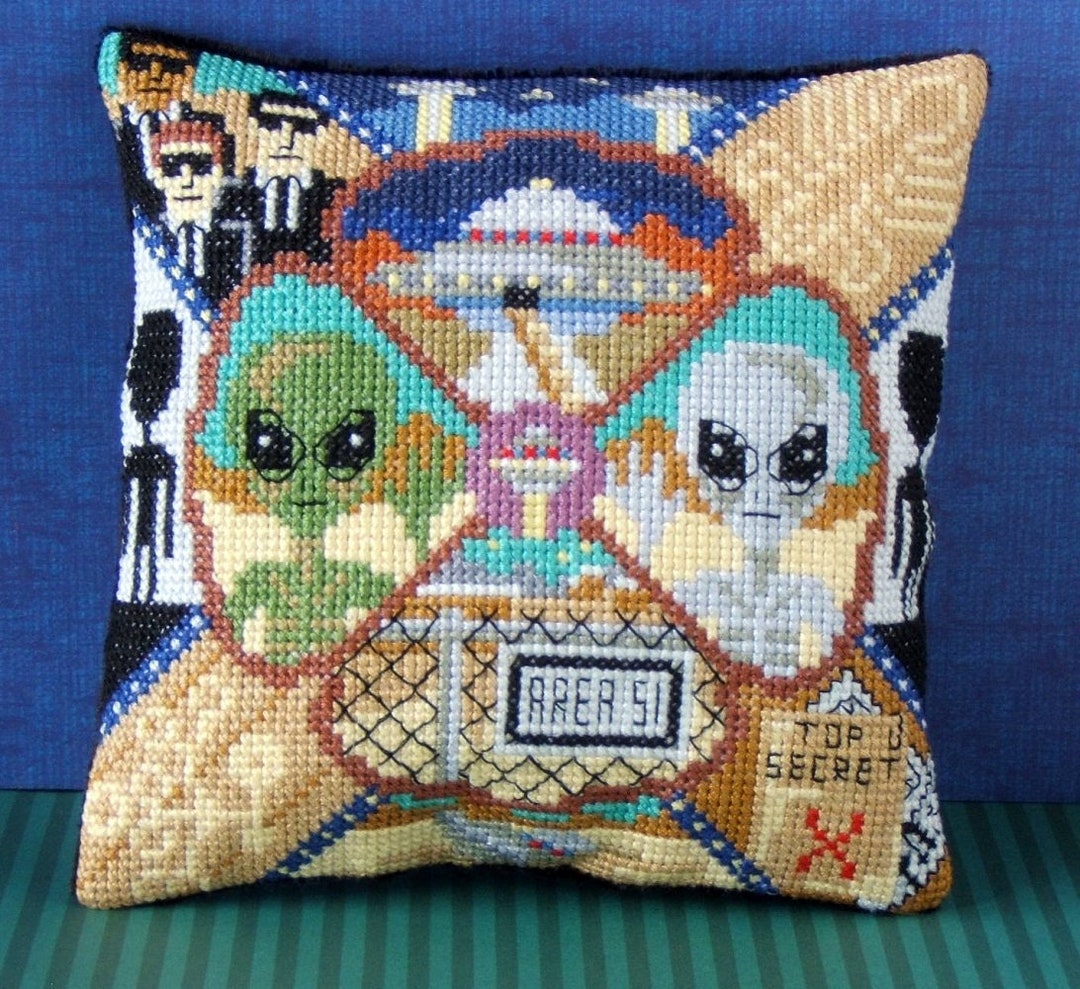 Aliens & Ufos Counted Cross Stitch Mini Cushion Kit, Sheena Rogers ...