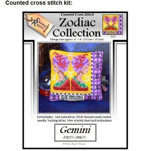 Gemini Zodiac Counted Cross Stitch Pincushion Kit, Sheena Rogers Designs - Etsy