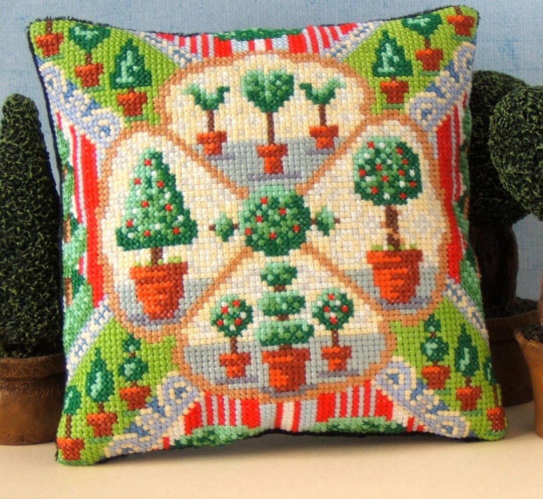Topiary Triumph Counted Cross Stitch Mini Cushion Kit, Sheena Rogers ...