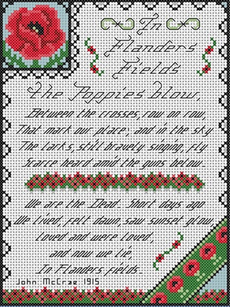 In Flanders Fields (2 Verses) Counted Cross Stitch Downloadable PDF ...