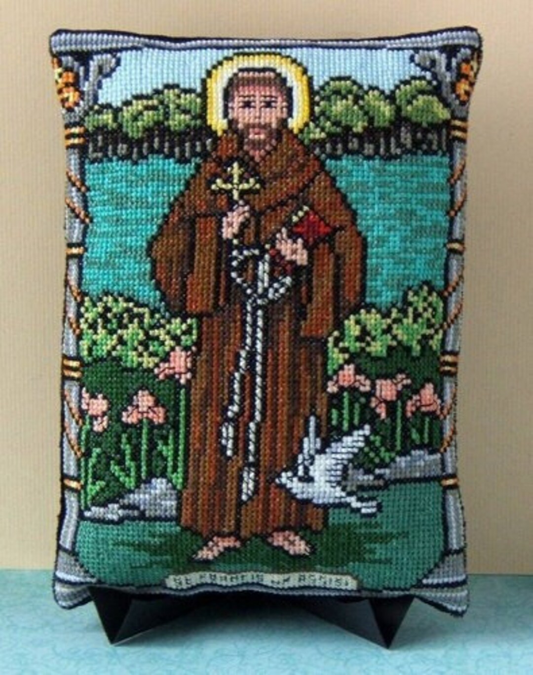St Francis of Assisi Counted Cross Stitch Mini Cushion Kit, Sheena ...