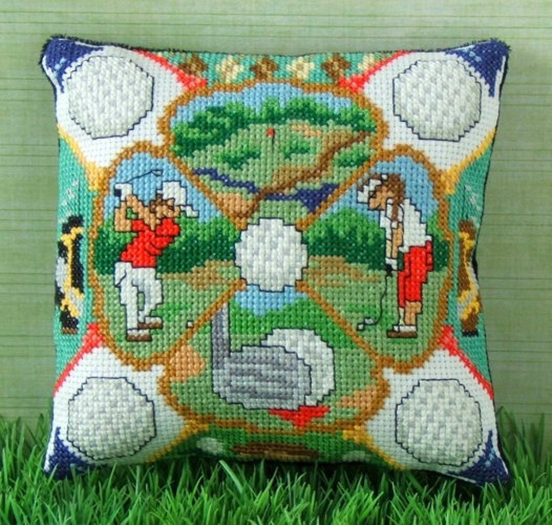 A Round of Golf Counted Cross Stitch Mini Cushion Kit, Sheena Rogers ...