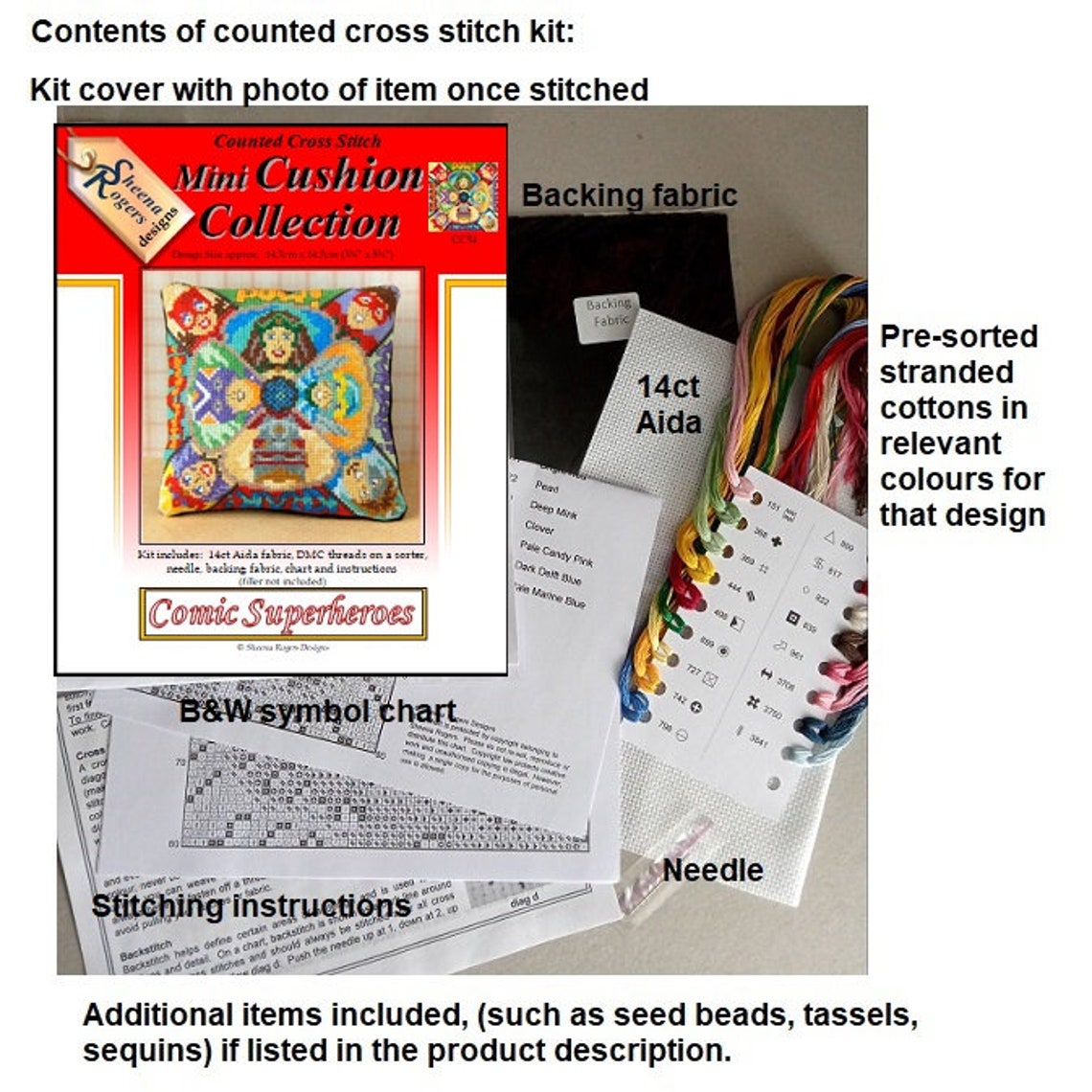 Comic Superheroes Counted Cross Stitch Kit (mini Cushion Kit), Sheena ...