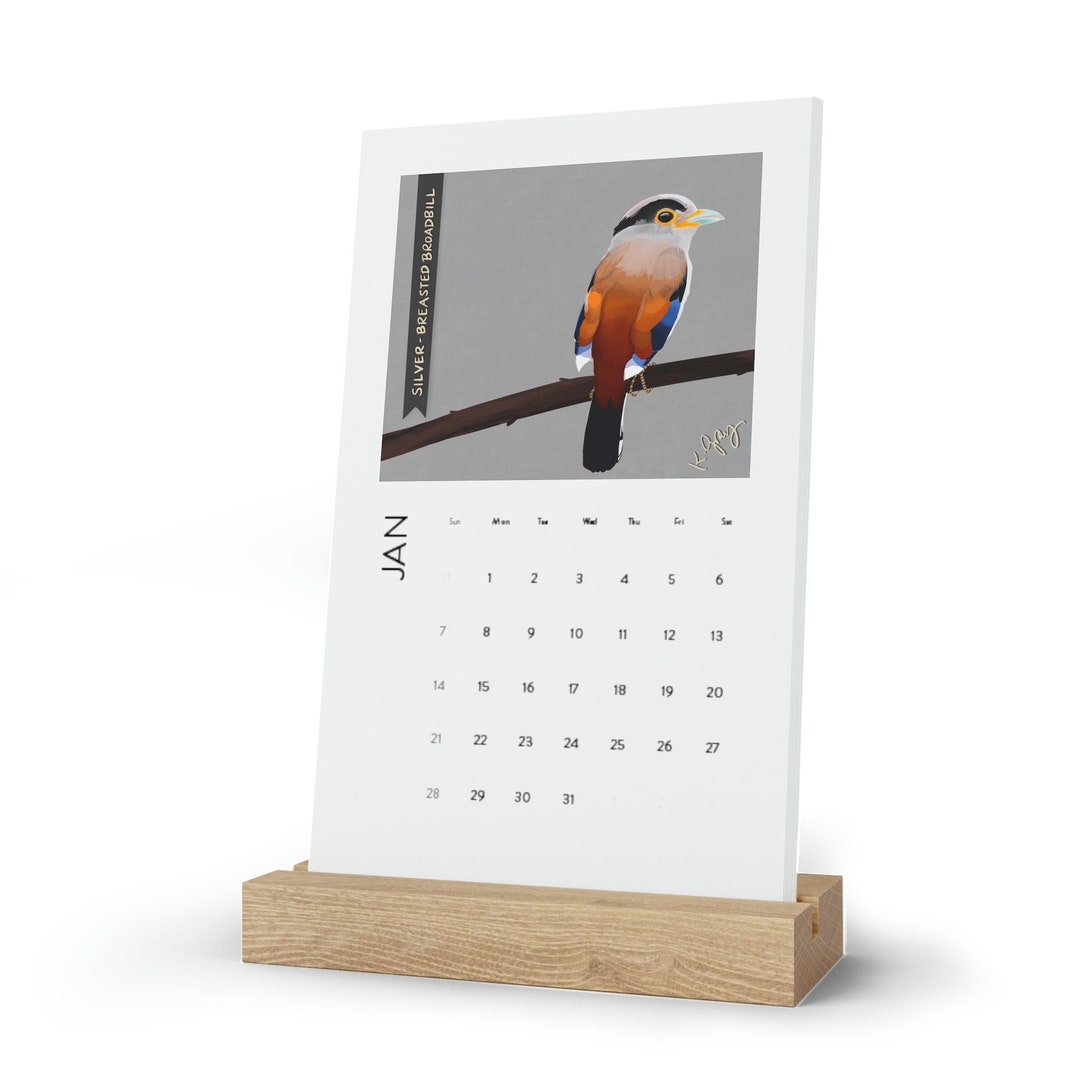 12 Month Illustrated Bird Vertical Desk Calendar With Stand 2024 - Etsy