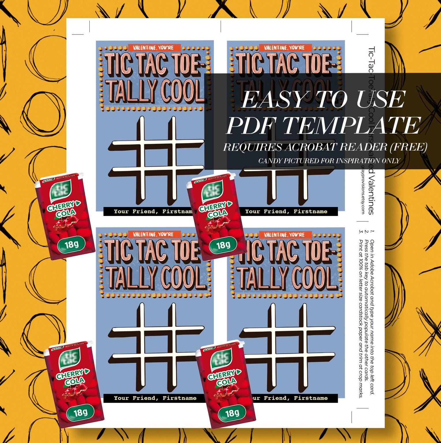 Instant Editable and Printable Tic-tac-toe Template for Valentine's Day ...