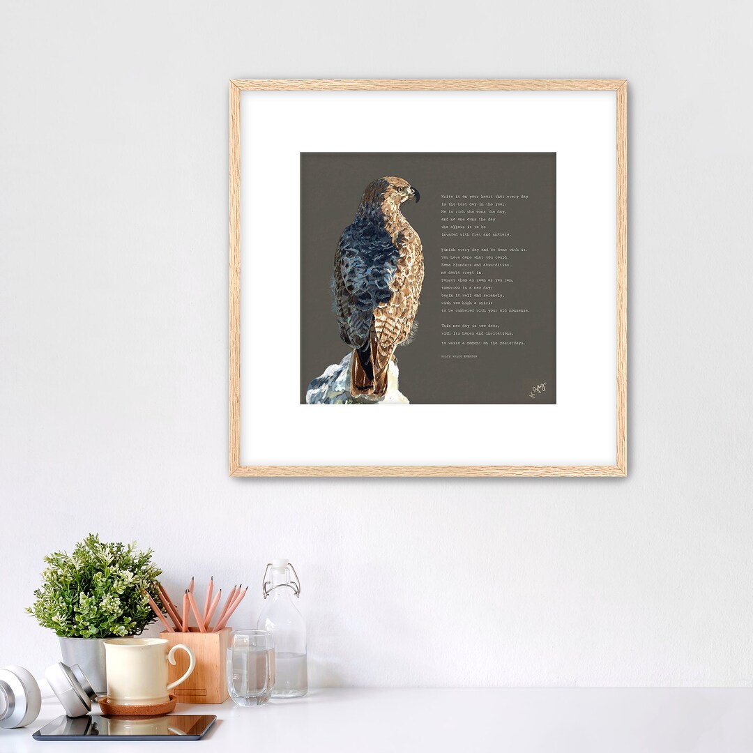 Red-tailed Hawk Framed Archival Art Print With Ralph Waldo Emerson ...