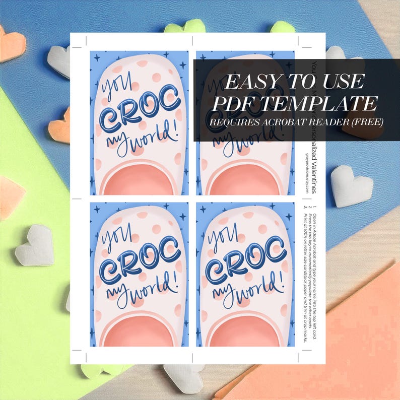 Instant Editable and Printable Croc Charm Template for Valentine's Day ...