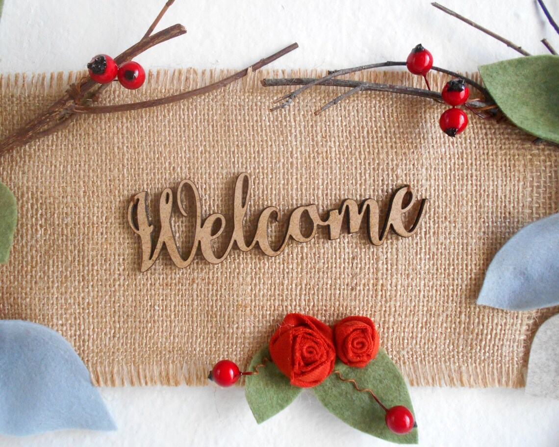 Modern Farmhouse Wreath Welcome Sign With Flowers Twigs and | Etsy
