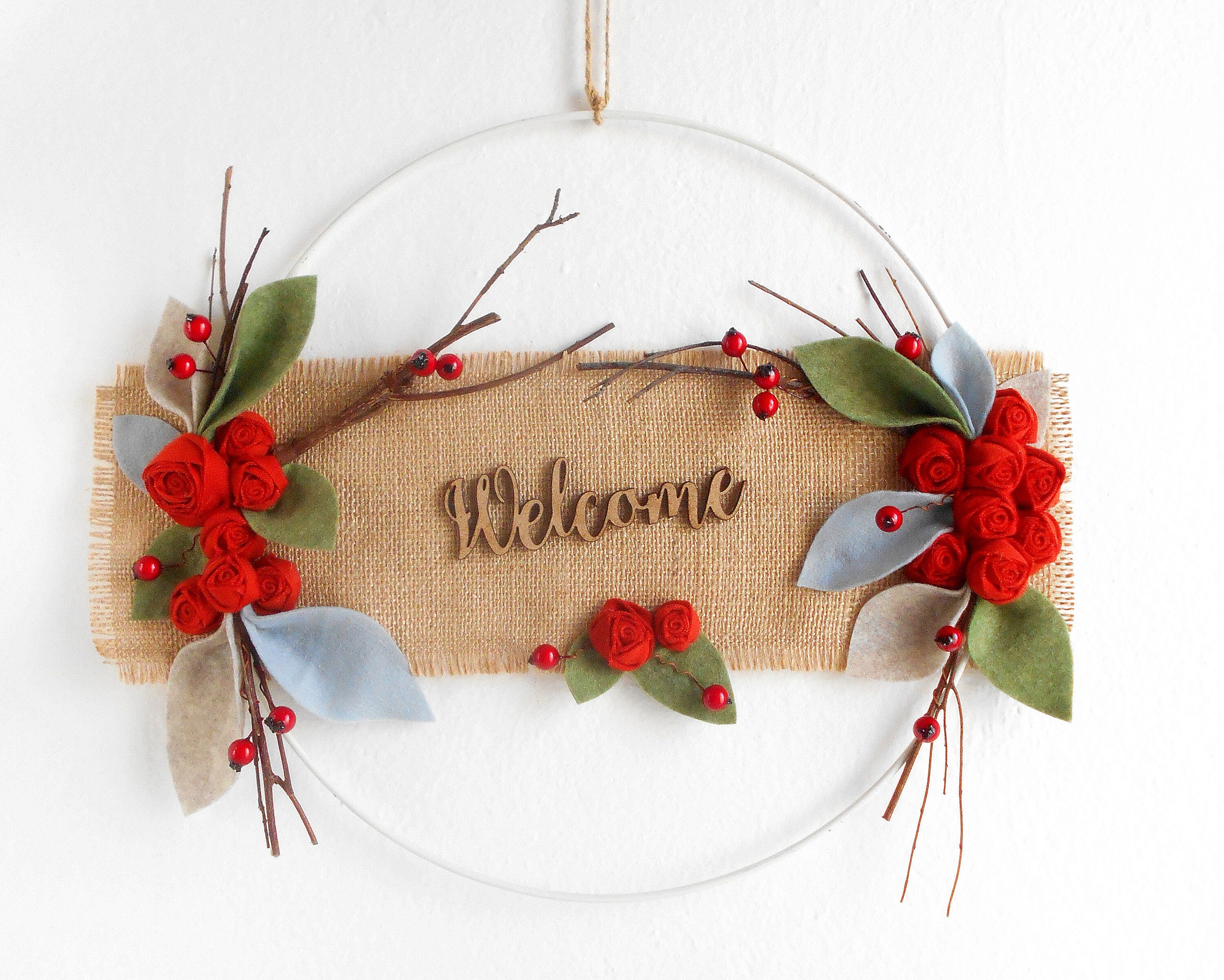 Modern Farmhouse Wreath Welcome Sign With Flowers Twigs and - Etsy