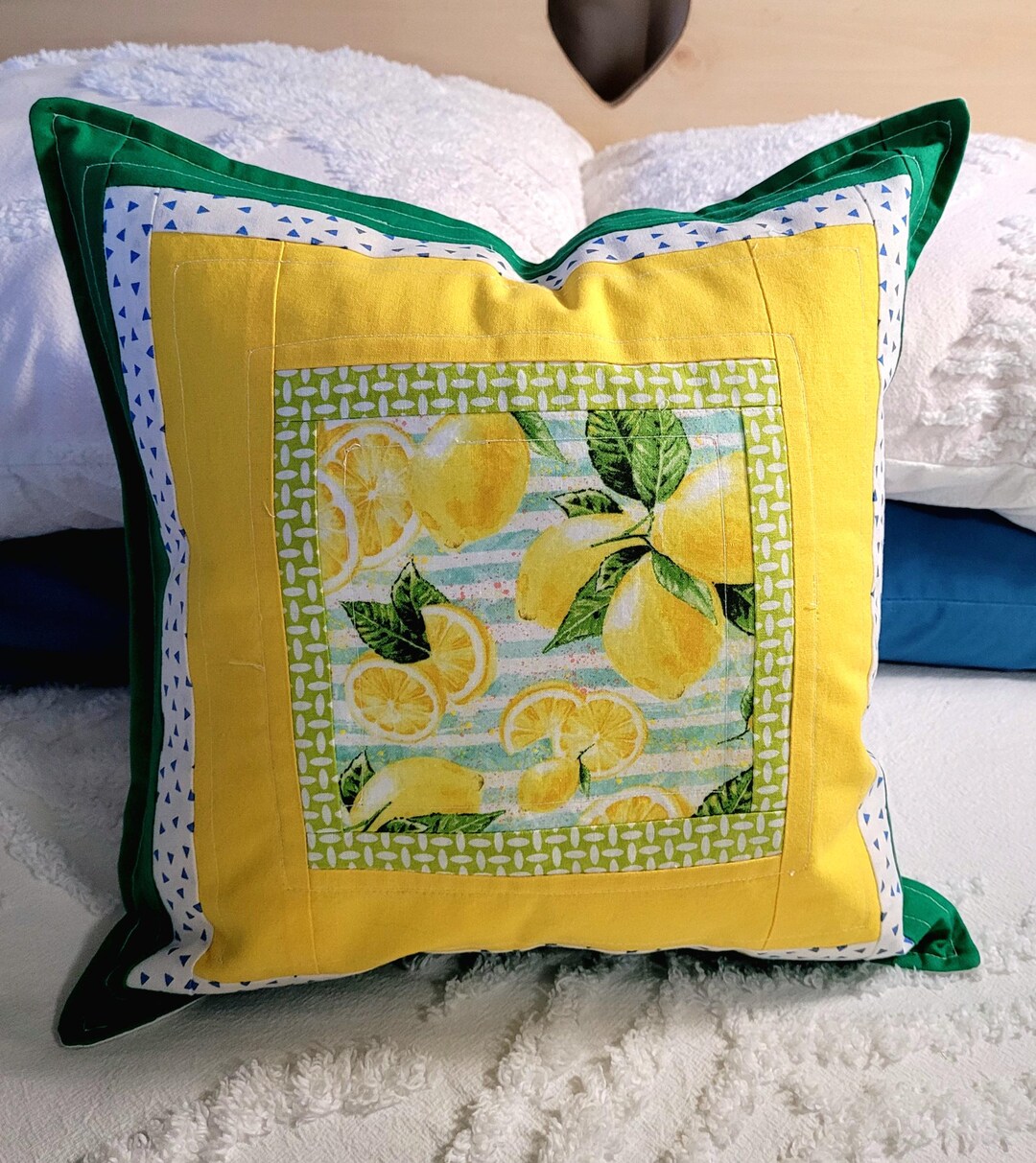 Decorative Lemon Quilted Pillow, Yellow and Green Pillow Cover, Citric ...