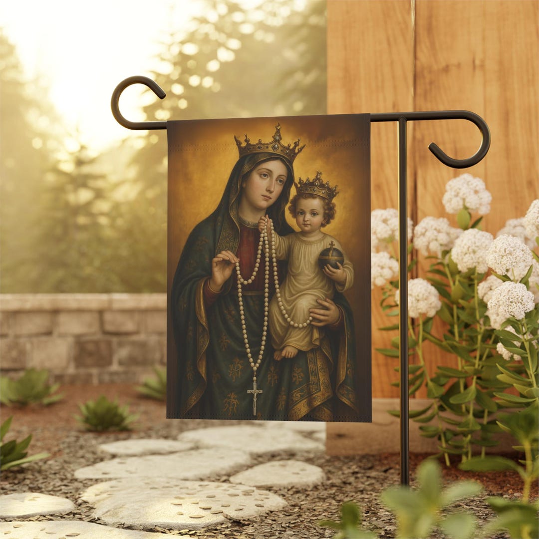 Our Lady of the Rosary Garden Flag, Blessed Mother Mary Outdoor Decor ...