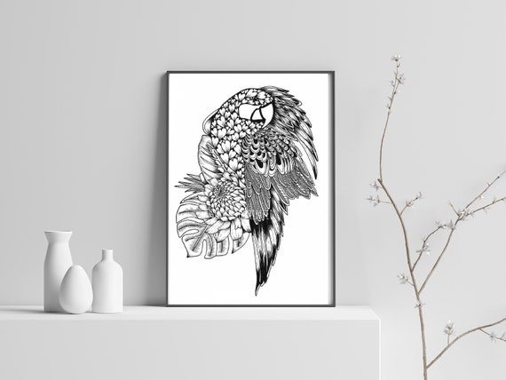 Parrot Print Zentangle Parrot Print Tropical Wall Art | Etsy