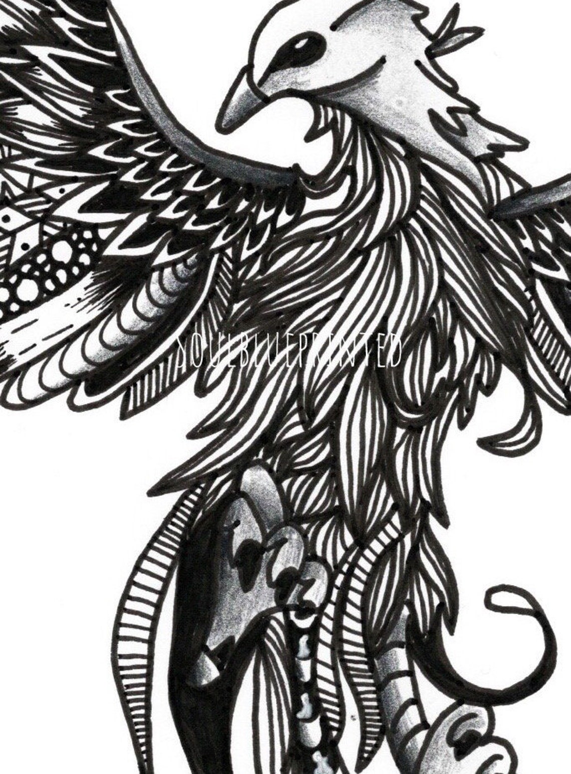 Phoenix Artwork Original Zentangle Art Pen and Ink A4 Wall Art, Hand ...