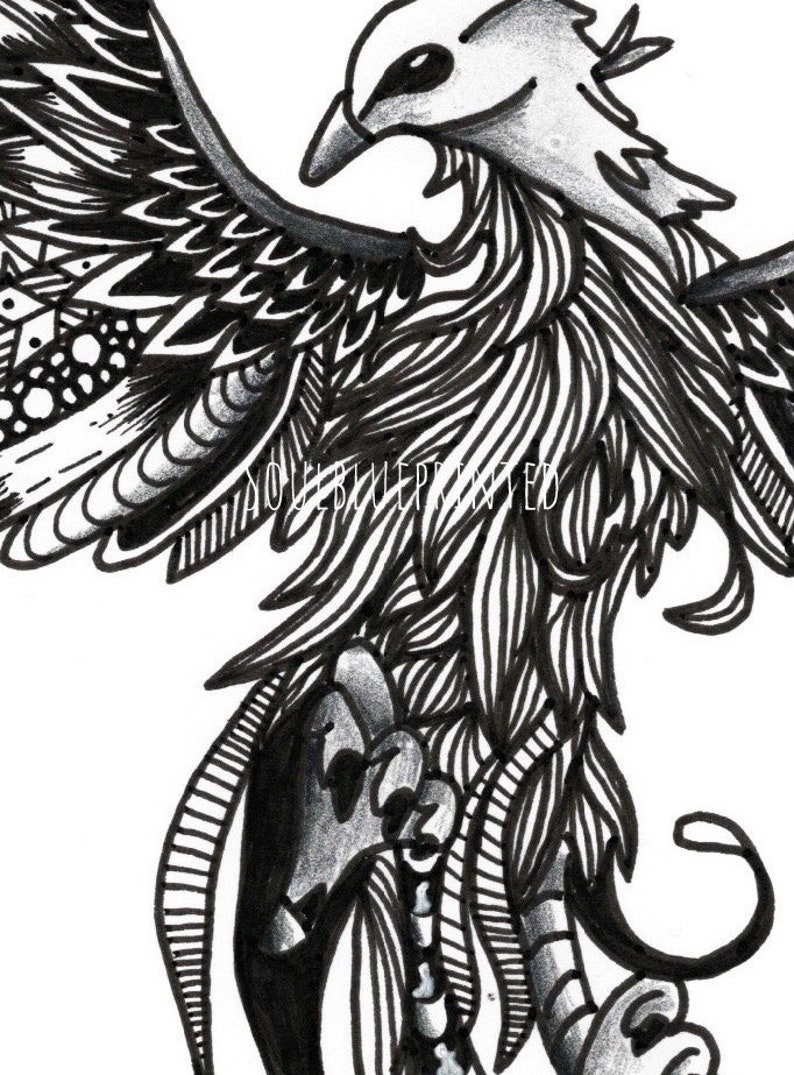 Phoenix Artwork - Original Zentangle Art - Pen and Ink A4 Wall Art ...