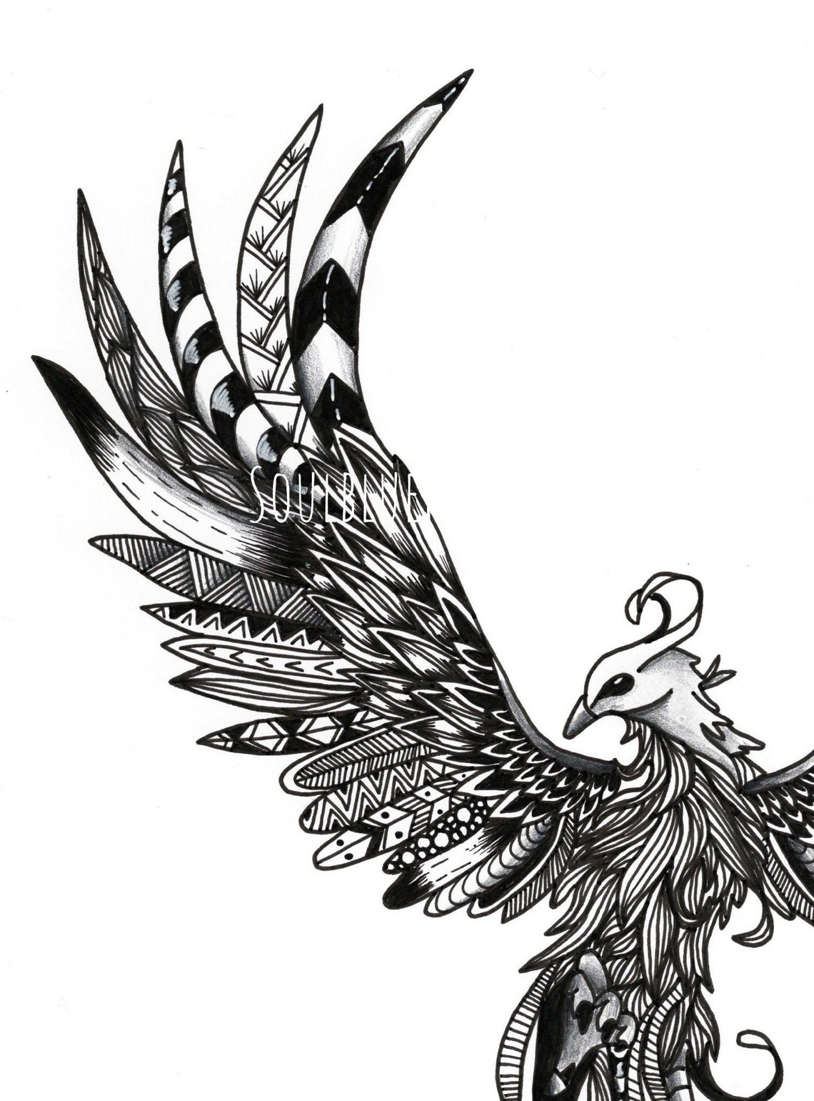 Phoenix Artwork Original Zentangle Art Pen and Ink A4 Wall Art, Hand ...