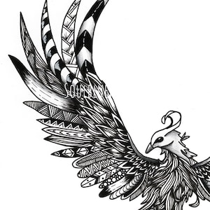 Phoenix Artwork - Original Zentangle Art - Pen and Ink A4 Wall Art ...