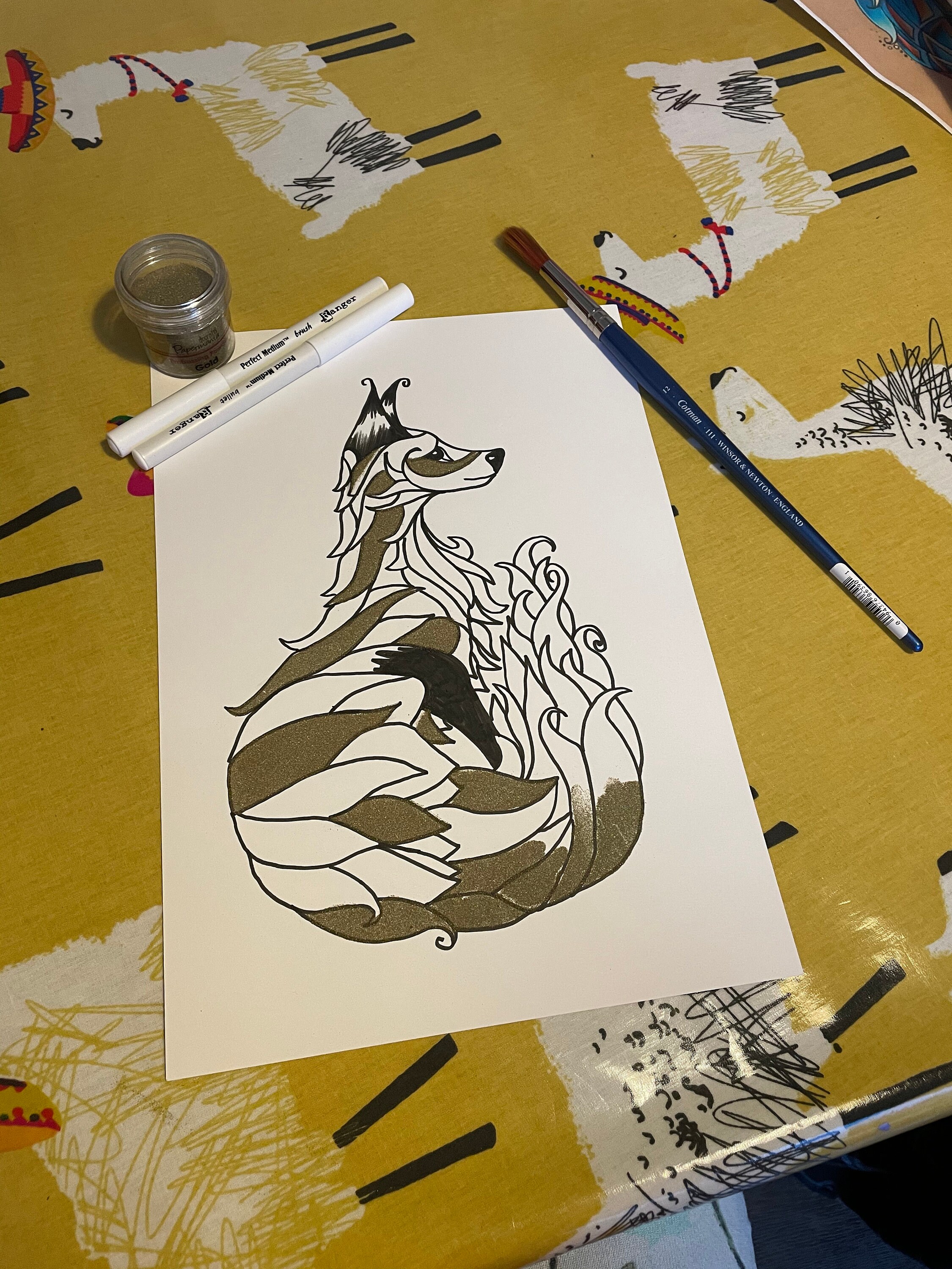 Abstract Fox Art A4 Hand Drawn and Embossed Artwork Black - Etsy UK