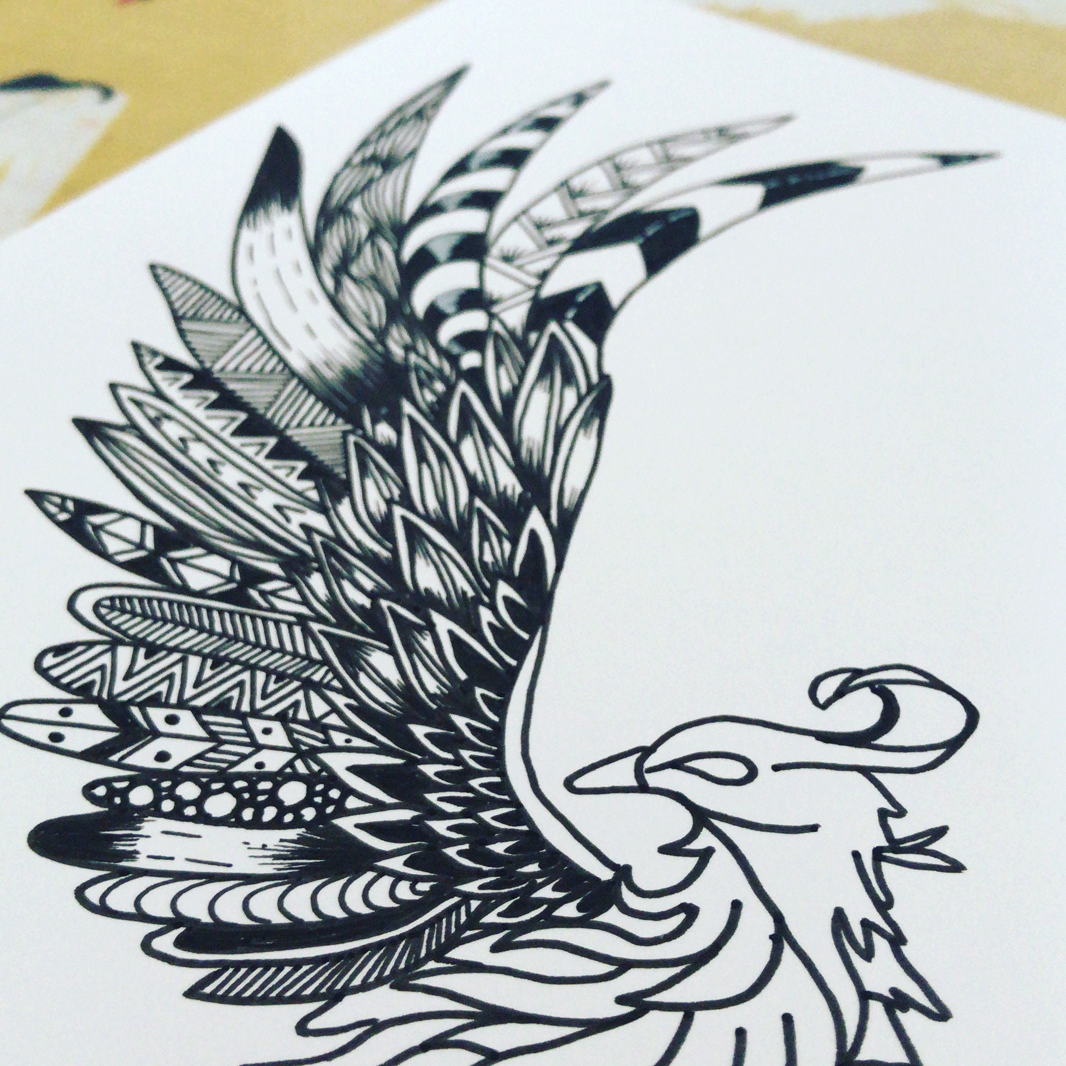 Phoenix Artwork - Original Zentangle Art - Pen and Ink A4 Wall Art ...