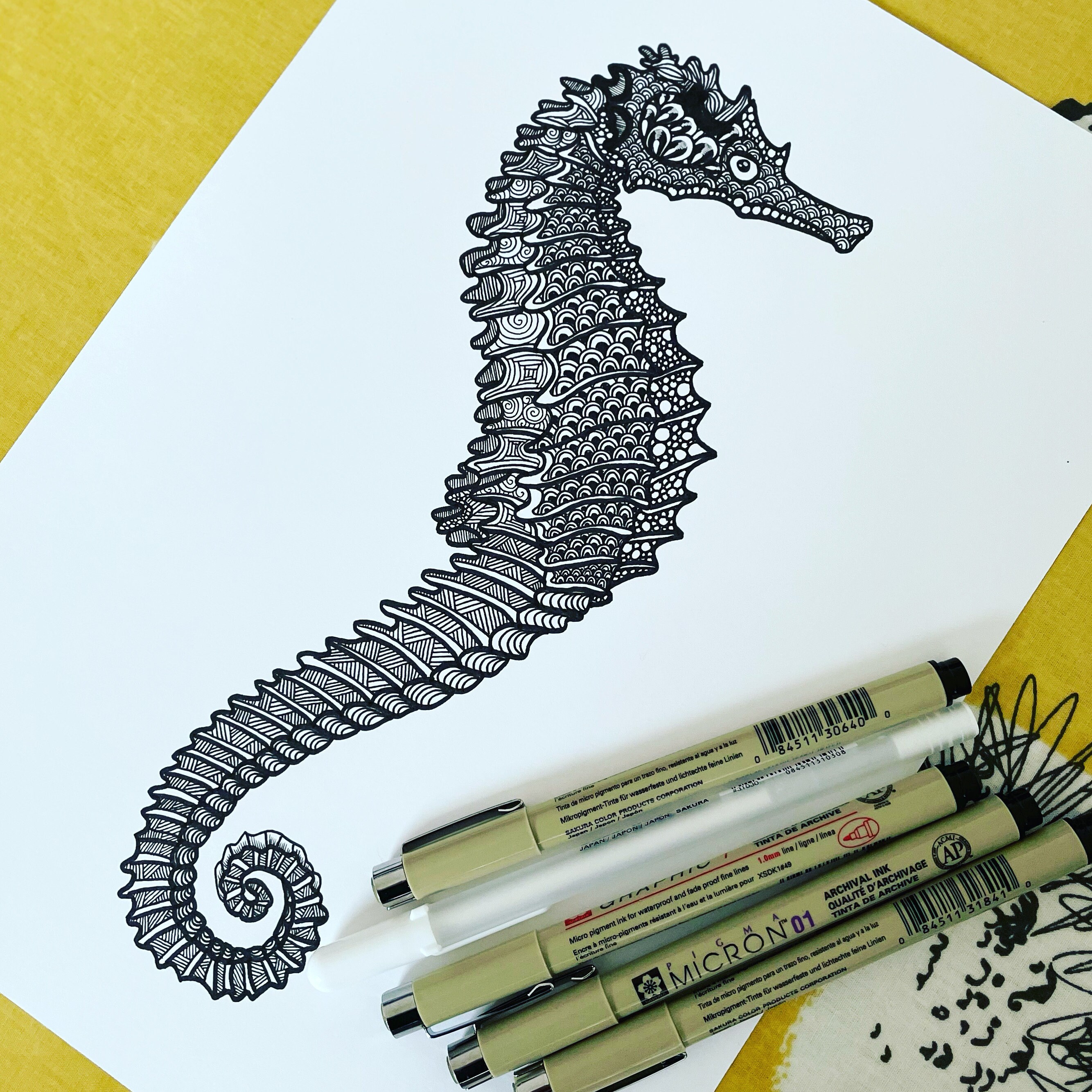 Original Seahorse Zentangle Art, Wall Art, Hand Drawn Art, Unique Gift ...