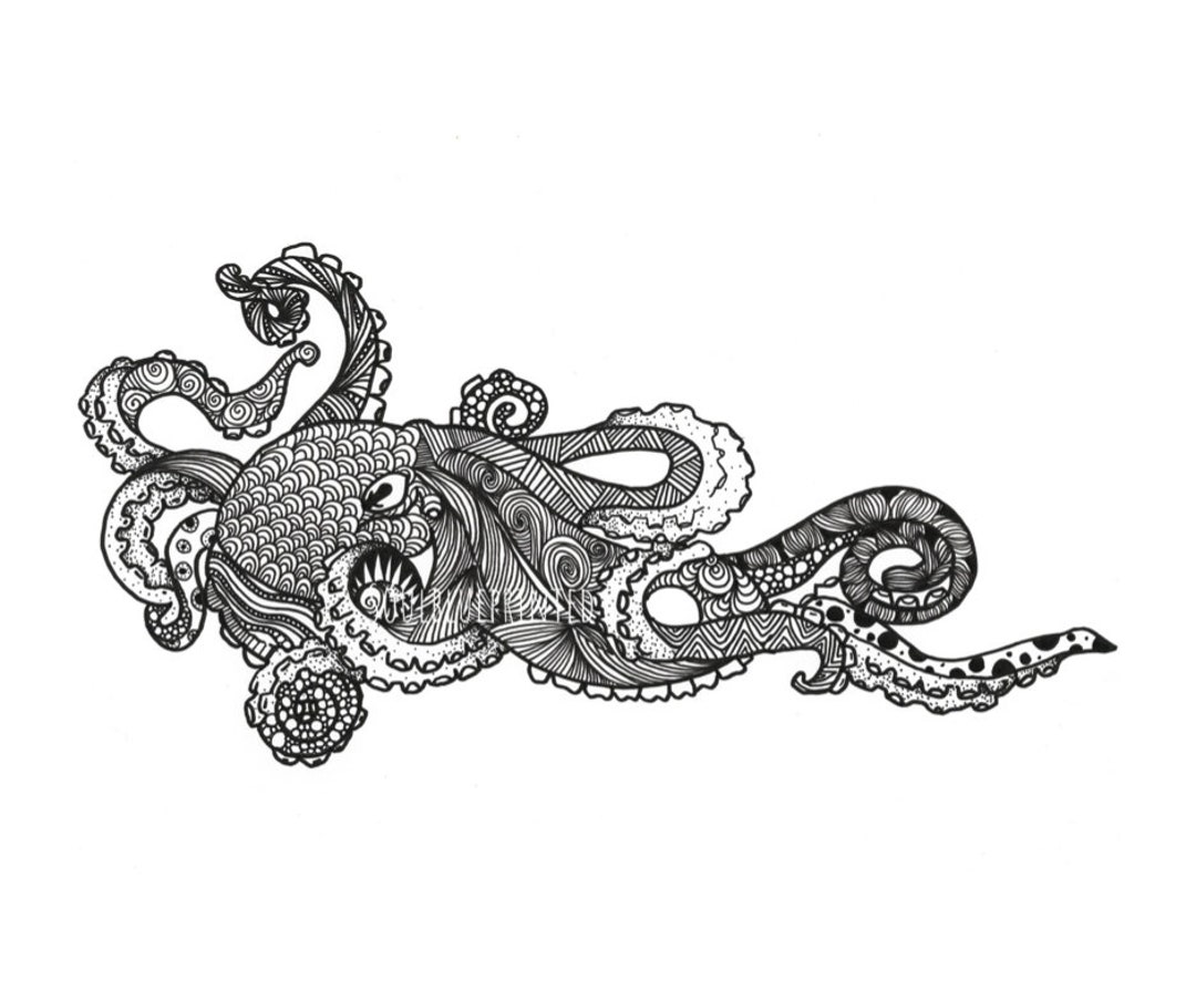 Zentangle Octopus Print: A4 Black and White Sea Life Art - Etsy