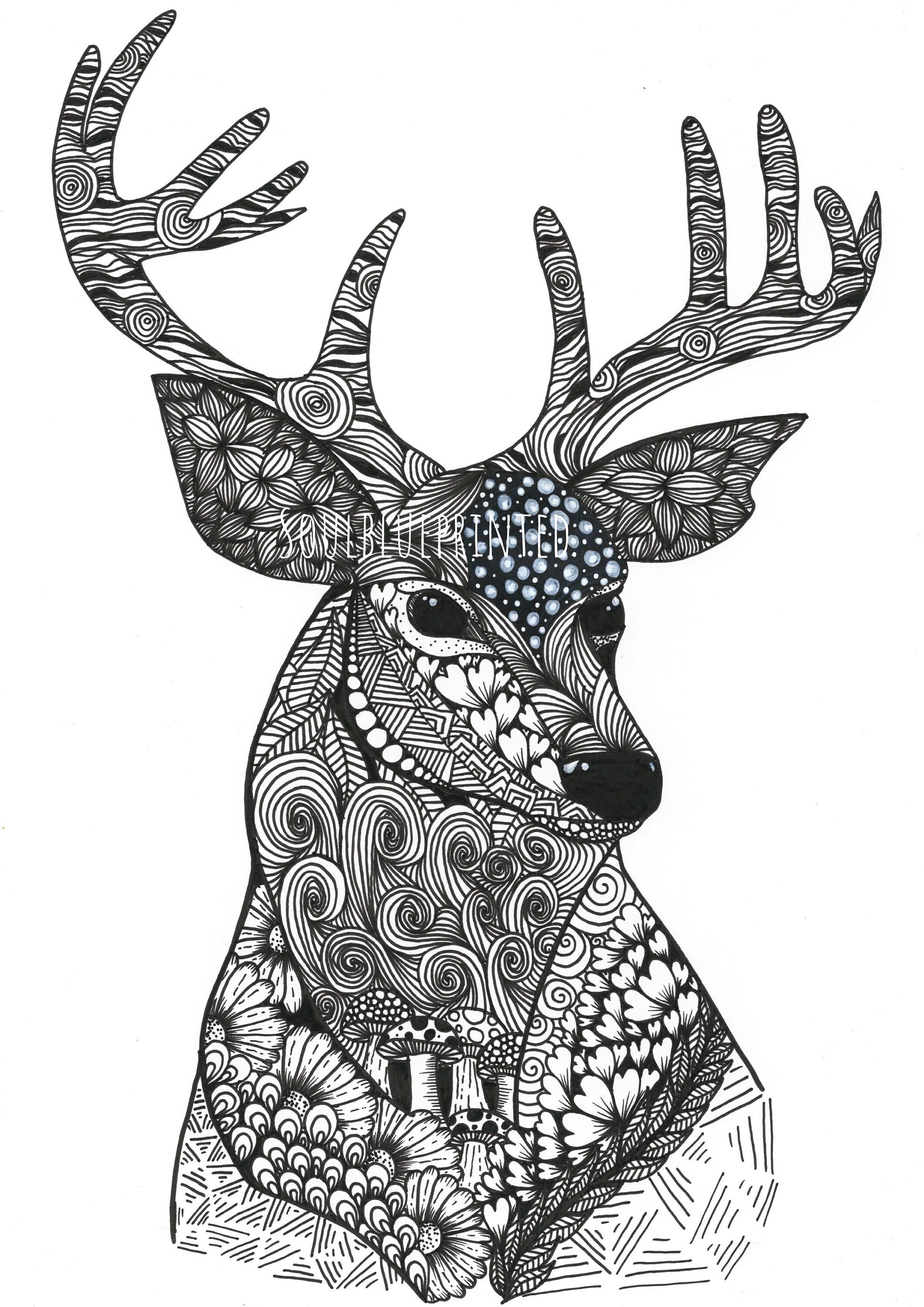 Zentangle Stag Art Original Deer Woodland Nature Wall Art | Etsy