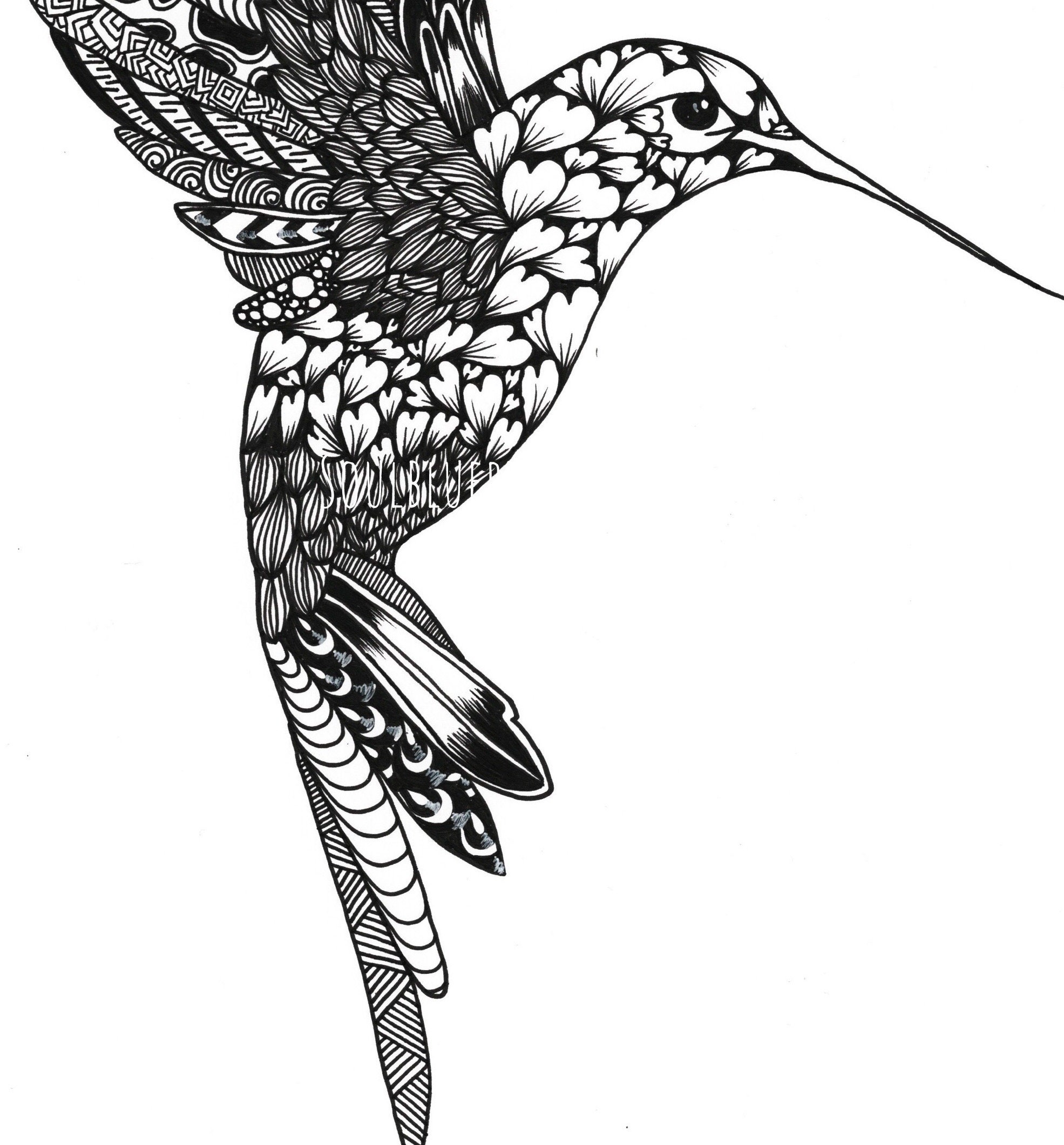 Original Hummingbird Zentangle Art, Wall Art, Hand Drawn Art, Unique ...