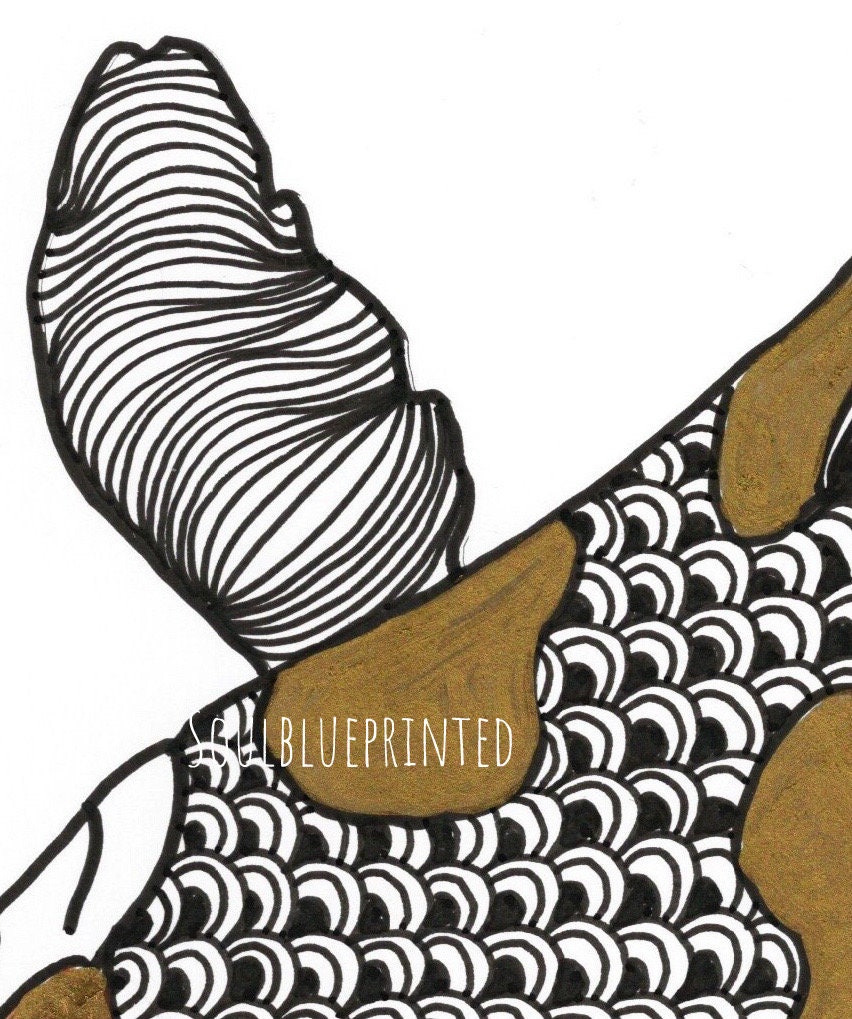 Original Zentangle Koi Carp Art, Black and White Wall Art, Fish Art ...