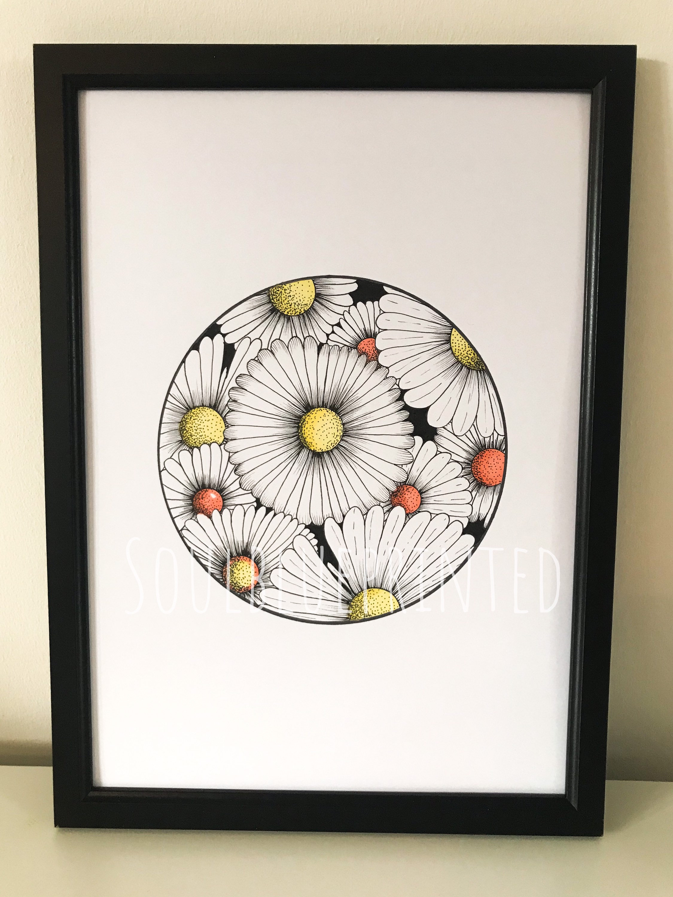 Daisies Illustration Pen and Ink Home Decor Wall Art - Etsy