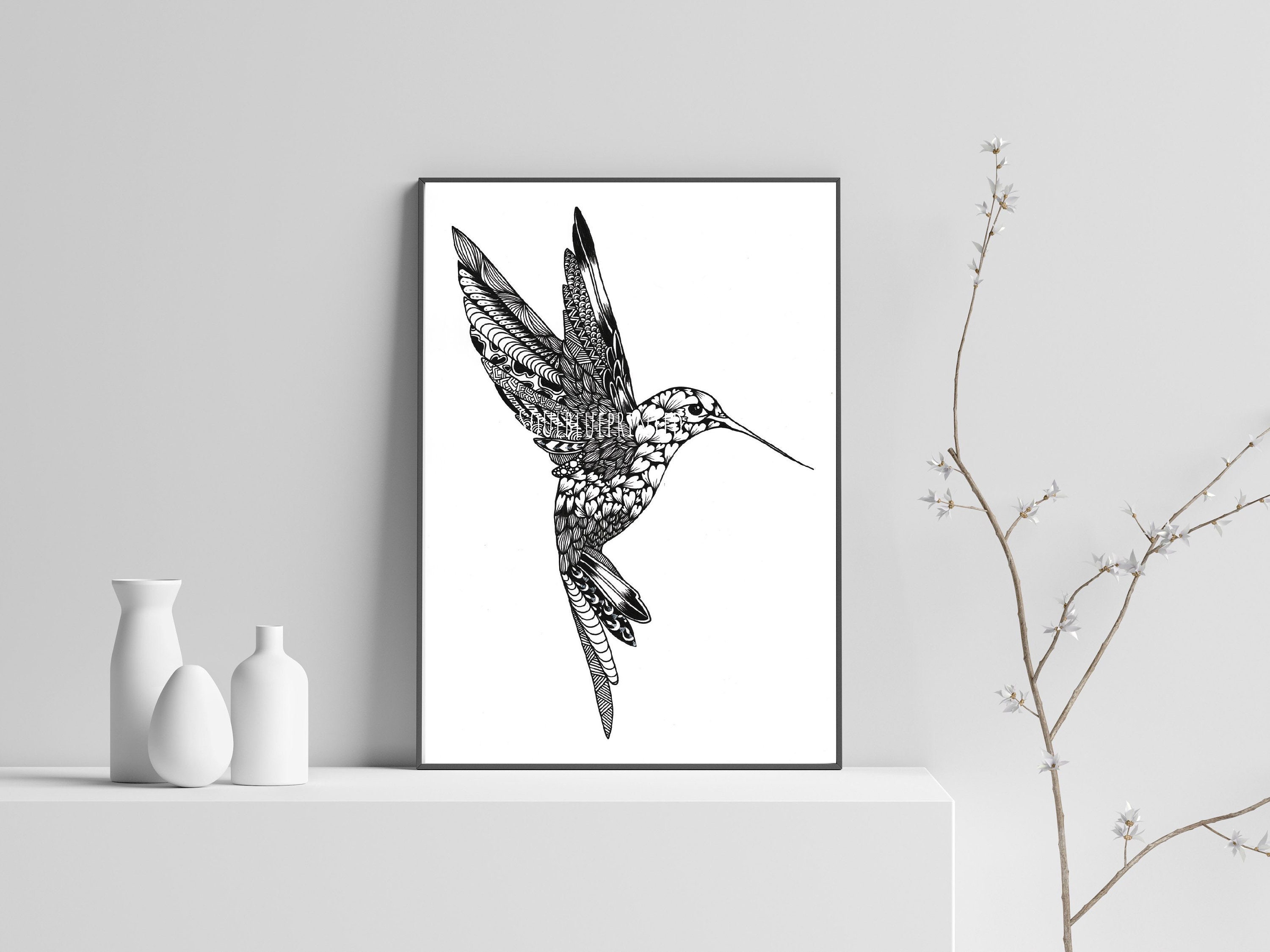 Original Hummingbird Zentangle Art, Wall Art, Hand Drawn Art, Unique ...