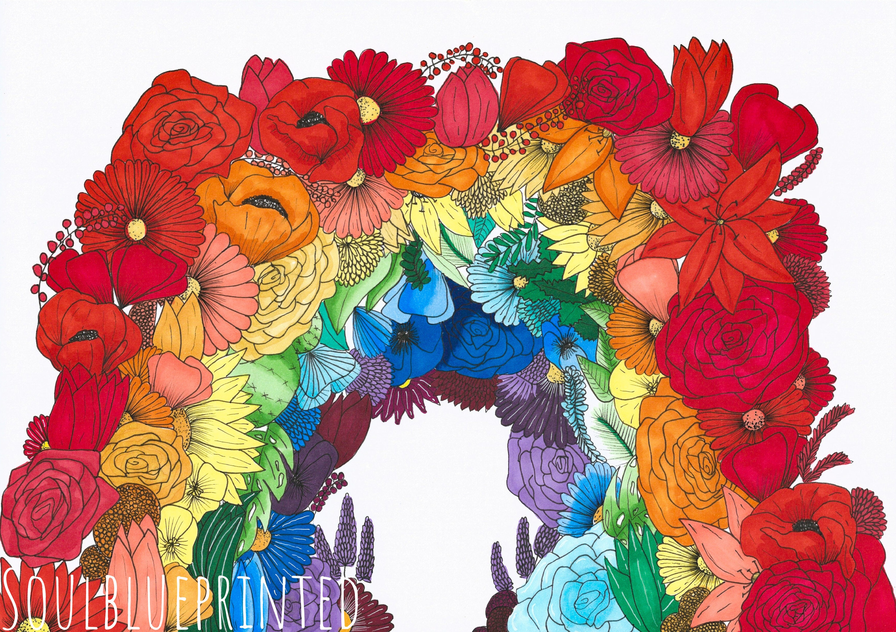Rainbow Flower Original Art Hand Drawn Rainbow Wall Art - Etsy