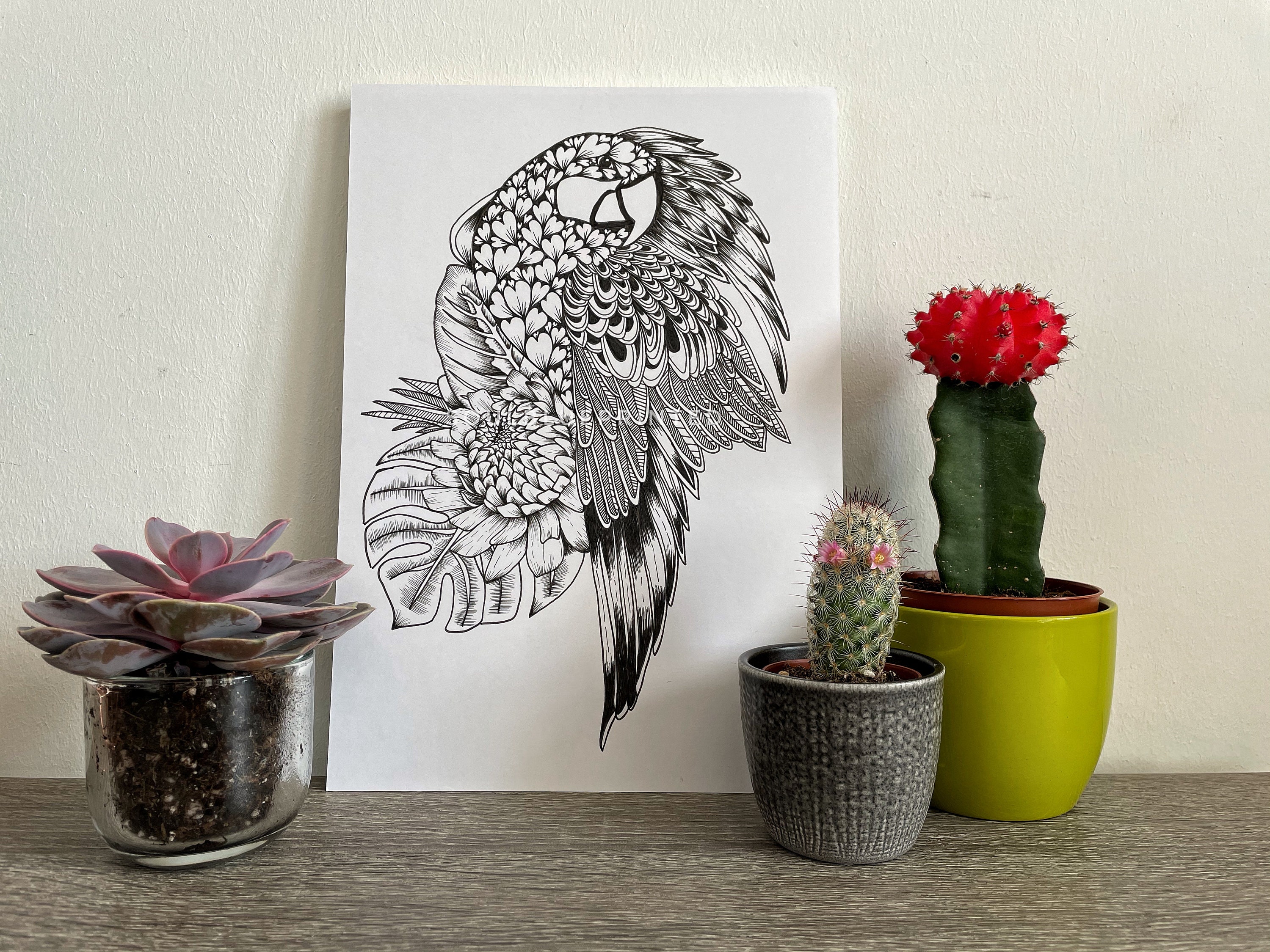 Parrot Print Zentangle Parrot Print Tropical Wall Art | Etsy