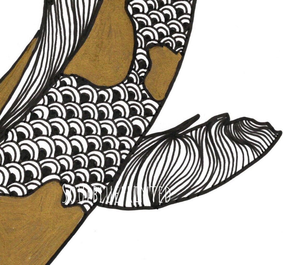Original Zentangle Koi Carp Art, Black and White Wall Art, Fish Art ...