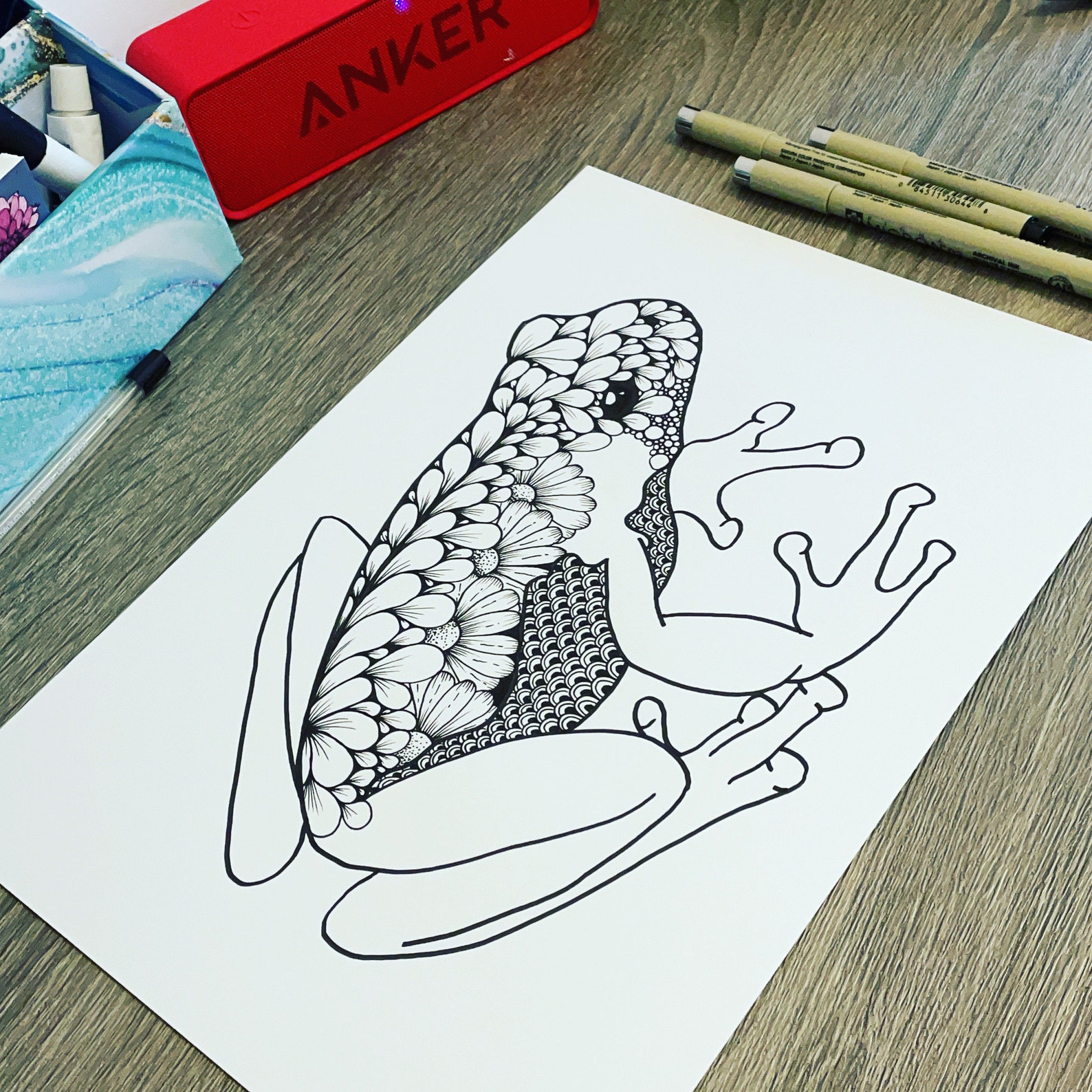 Frog Print Zentangle Frog Print Frog Wall Art Illustration Doodle Art ...