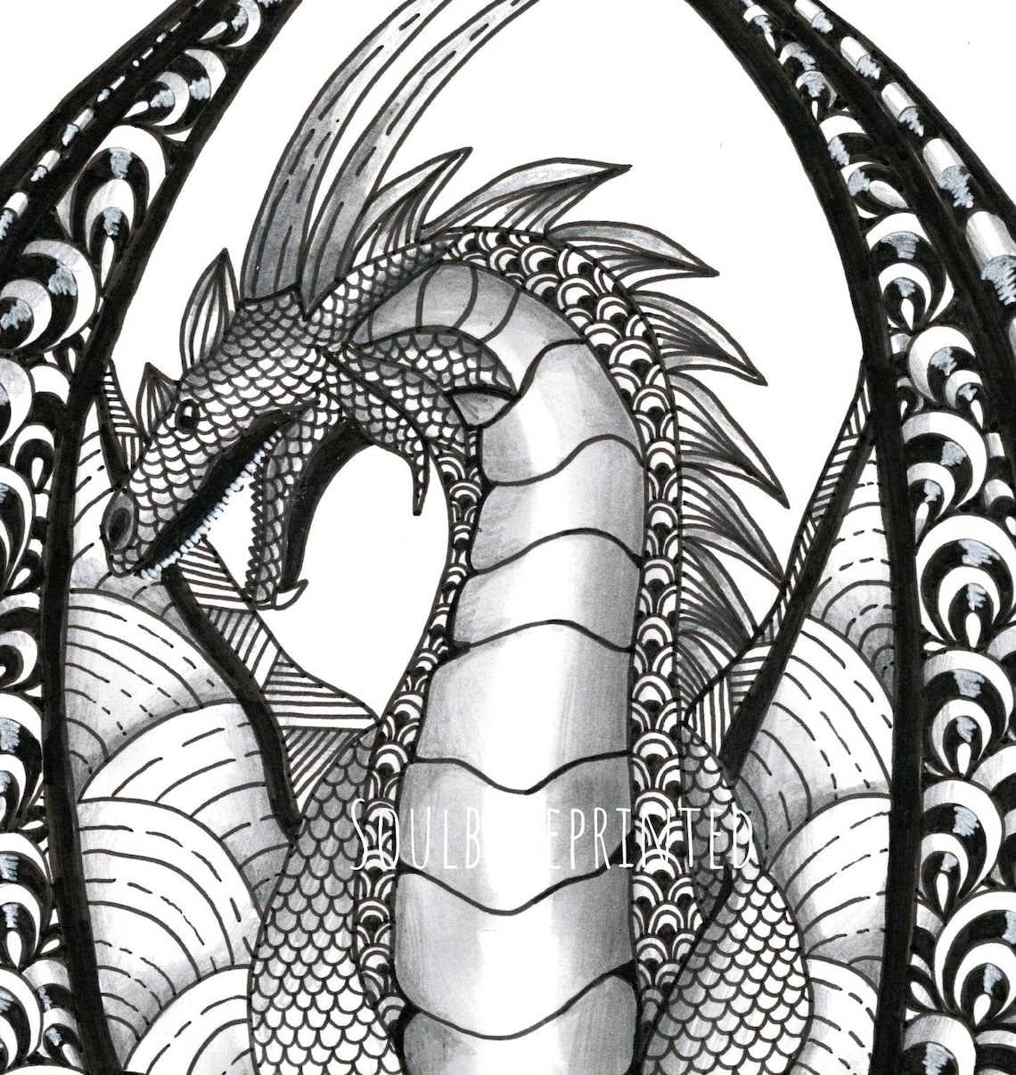 Dragon Zentangle Art Print Pen and Ink A4 Wall Art Doodle | Etsy