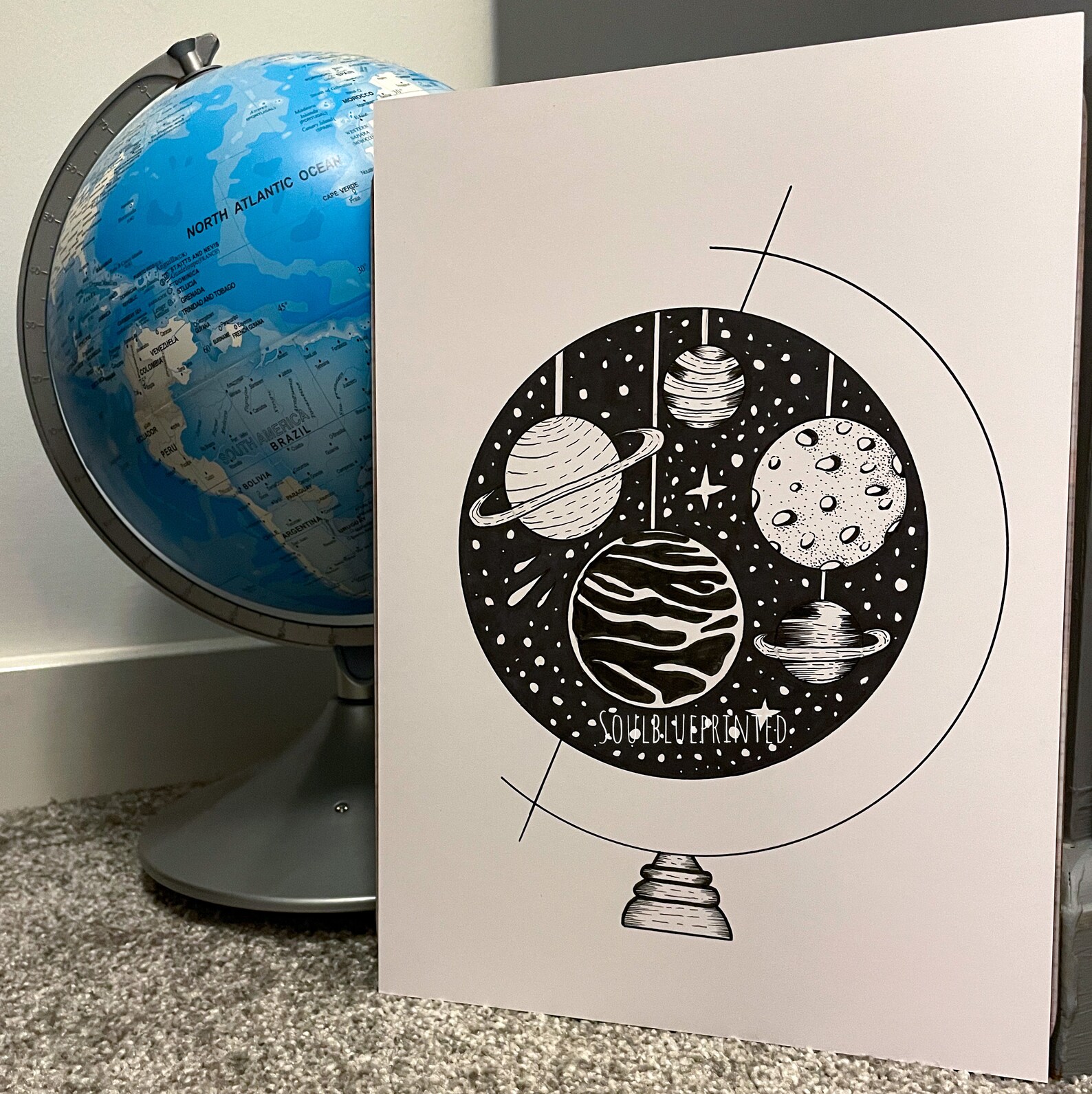 Space Travel Art Original Illustration, Hand Drawn Planets, Moon, Space ...