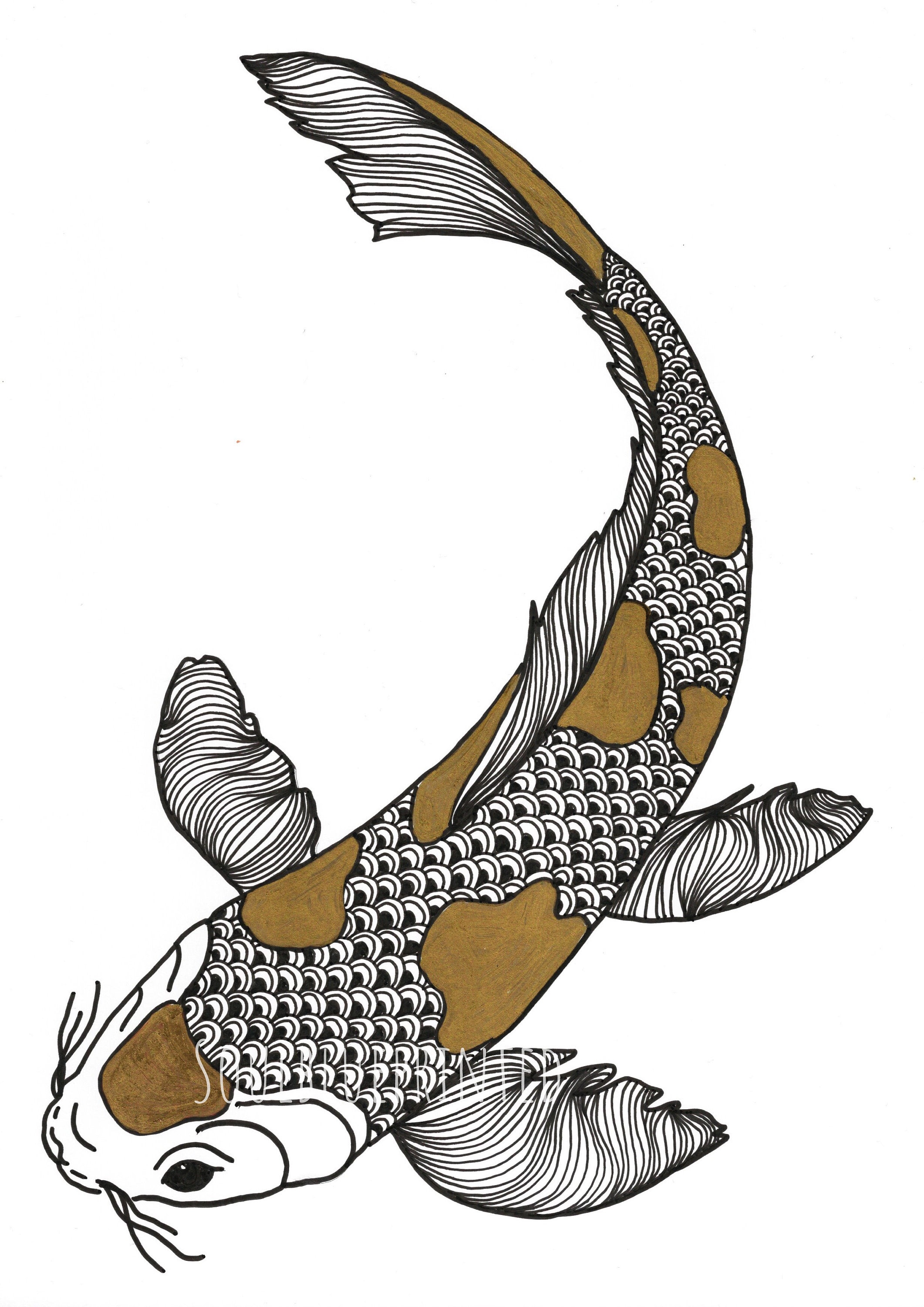 Original Zentangle Koi Carp Art, Black and White Wall Art, Fish Art ...